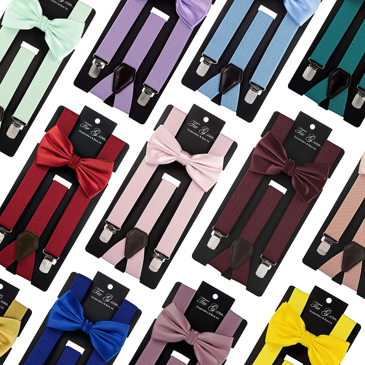 TIE G Solid Color Men's Suspender + Woven Bow Tie Set for Wedding : Vivid Color, Adjustable Brace, Strong Enhanced Clip, Elastic Band (Lavender)