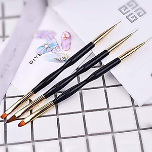 FULINJOY 3 Pcs Nail Drawing Pen, Dual End Nail Art Pen Brush Acrylic Round Flat Painting Drawing Liner Nail Tools