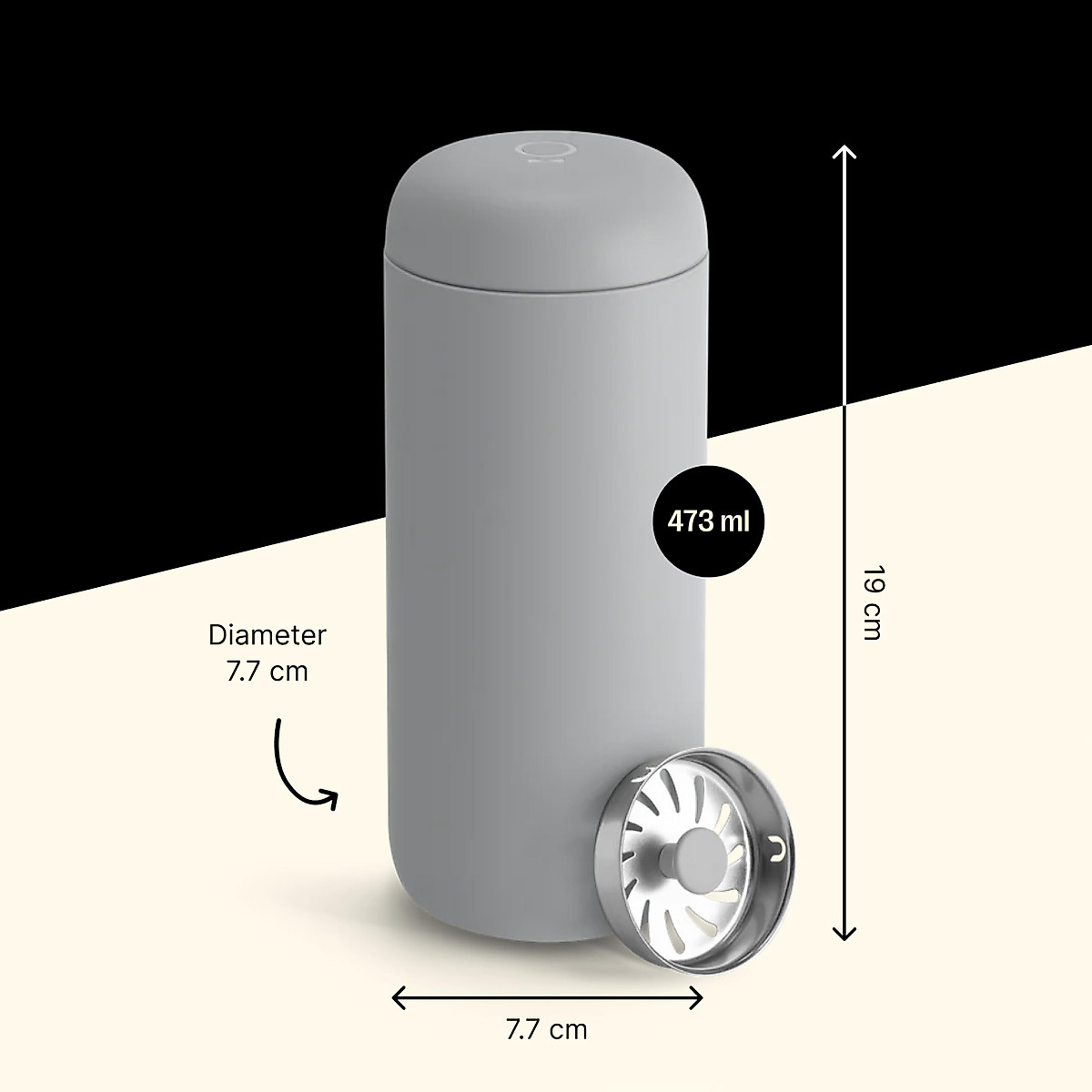 Fellow 16 oz Carter Move Travel Mug - Vacuum-Insulated Stainless Steel Travel Coffee Mug - Coffee Tumbler with Ceramic Interior and Splash Guard - Matte Grey