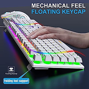 DGG Gaming Keyboard and Mouse and Gaming Headset & Mouse Pad,RGB Backlight Bundle for PC Gamers Gift Users_4 in 1 White Edition