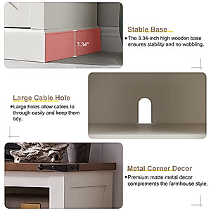 OKD Farmhouse TV Stand for 75 Inch TV with Sliding Barn Door, Rustic Wood Entertainment Center Large Media Console Cabinet Long Television Stands for 70 Inch TVs, Antique White