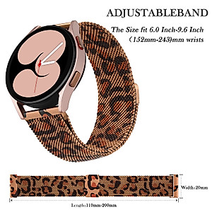 Wanme for Samsung Galaxy Watch 4 Band 40mm 44mm, Galaxy Watch 4 Classic Bands 42mm 46mm Women Men, 20mm Stainless Steel Metal Replacement Bracelet Strap for Samsung Watch 4 Bands (Leopard)