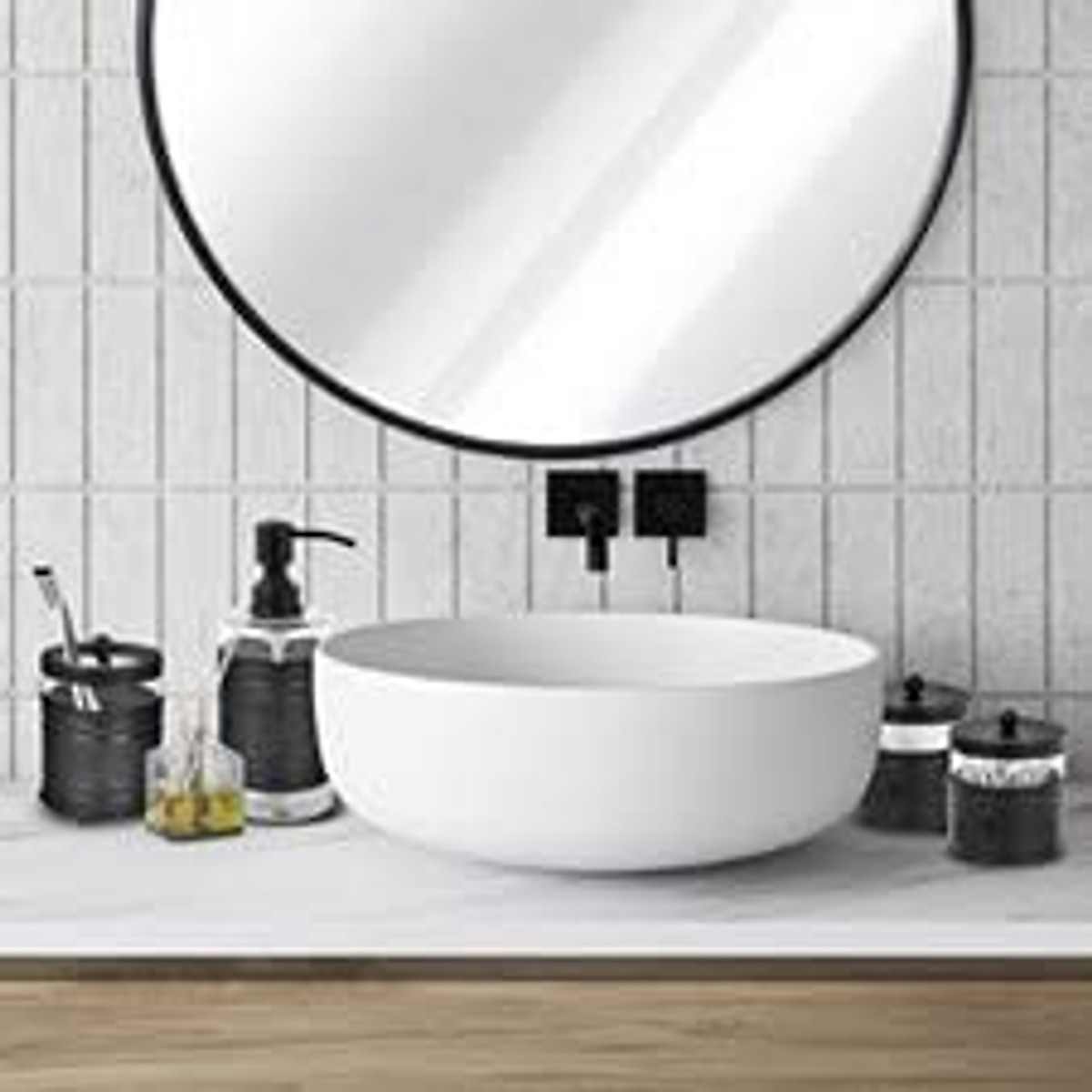 Autumn Alley Deluxe Farmhouse Apothecary Jars Set, Black Bathroom Jars Qtip Holder Glass - Rustic Vanity Organizer for Bathroom Counter, Cotton Balls, Swabs, Rounds, Salts 2 Small Glass Jars with Lids