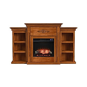 SEI Furniture Tennyson Electric Fireplace with Bookcases, New Glazed Pine