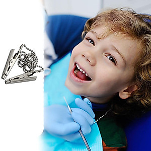 ZYAMY 2pcs Dental Bib Clips Metal Napkin Clip Chain Keep Your Napkin Securely Placed While Dining, Silver