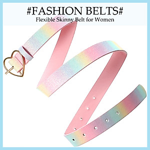 SATINIOR Rainbow Belt PU Leather Waist Belt Women Girls Glitter Belt with Heart Buckle Adjustable Shiny Dress Belt for Jeans Dress