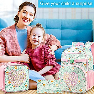 TXHVO 3PCS Kids Backpack for Girls, 16” Preschool Bookbag with Lunch Box, Cute Girl Sequin Backpacks for Elementary School