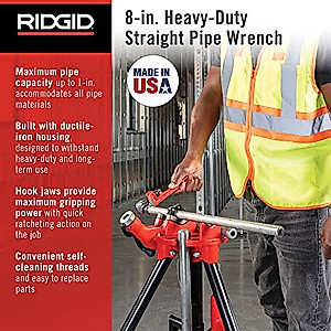RIDGID 31005 Model 8 Heavy-Duty Straight Pipe Wrench, 8-inch Plumbing Wrench