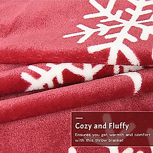 Christmas Blanket (50x60 Inches, Christmas Snowflake Blanket) Fleece Soft Red Blanket Christmas Home Décor Plush Christmas Throw Blanket Bed Throws for Winter Bedding Couch