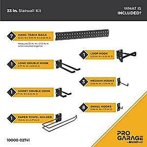 ClosetMaid ProGarage Slatwall Hang Track Kit, 33 in. W with Peg Board Hooks, Hangers, Paper Towel Holder, Garage Organizer System, Black