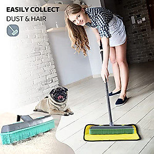 Conliwell Rubber Broom Carpet Rake for Pet Hair, Fur Remover Broom with Squeegee, Portable Detailing Lint Remover Brush, Pet Hair Removal Rubber Broom and Brush for Fluff Carpet, Hardwood Floor