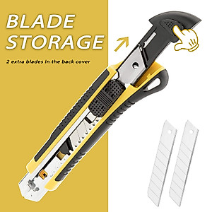 Wiltop Utility Knife, Heavy Duty Box Cutter with 2 Extra Retractable Blades Storage in Handle, Toughbuilt TPR Handle, ABS Body and Stainless Blade Slot