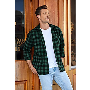 COOFANDY Mens Long Sleeve Button Up Plaid Shirts Regualr Fit Cotton Flannel Shirt
