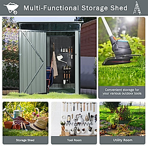 Metal Outdoor Storage Shed 5FT x 3FT, Iron Utility Tool Shed Storage House with Door & Lock & Transparent Plate for Backyard Garden Patio Lawn, Black
