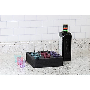 Polar Whale 2 Shot Glass Holders Organizer Modern Tray for Home Kitchen Bar or Club Party Durable Black Foam Serving Rack Each Holds 9 Shots