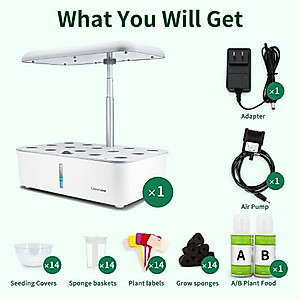 Hydroponics Growing System Indoor Garden, Indoor Gardening System with 14 Pods, WiFi Indoor Herb Garden, Herb Garden Kit Indoor with Grow Light, Adjustable Height Up to 20", Auto Pump, 5L Water Tank