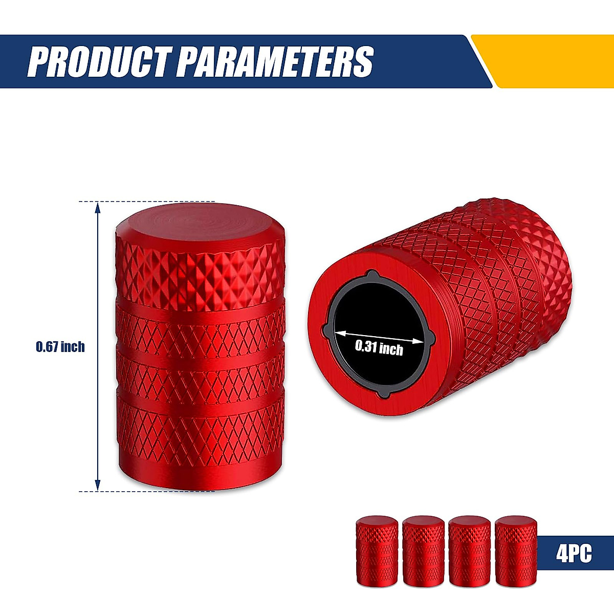 UGSHY 4 PCS Tire Valve Stem Caps for Car, Alloy Tire Valve Cap Set, Universal for Cars Trucks Motorcycles SUVs (Red)