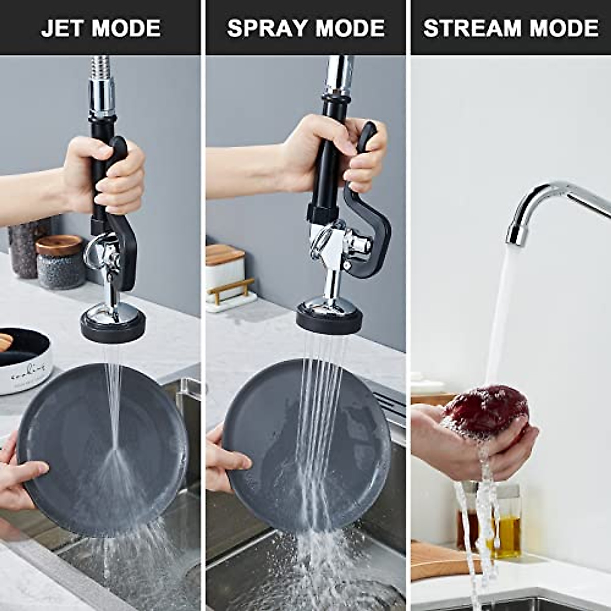 Favorpo Commercial Sink Faucets with Pull Down Sprayer 24"Pre-Rinse Height Deck Mount Kitchen Faucet Brass Constructed Polished Chrome 8" Center Faucet with 10" Add-on Spout for 3 Compartment Sink