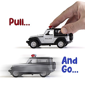 Top Race Metal Die cast Police Cars Pull Back Battery Powered with Led Headlights Police Truck and Sirens 1:32 Scale Set of 3 - Die Cast Metal Toy Cars Hot Wheels Police Cars