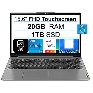 Lenovo Newest 15 IdeaPad 3 15.6" FHD Touchscreen Laptop, 11th Gen Intel i5-1135G7(Beat i7-1065G7), 20GB DDR4 RAM, 1TB SSD, Webcam, Backlit Keyboard, WiFi 6, USB-C, HDMI, Windows 11S+JVQ MP