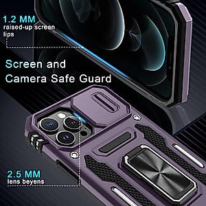 DEERLAMN Case for iPhone 13 Pro Max with Slide Camera Cover+Screen Protector(1 Pack),Rotated Ring Kickstand Military Grade Shockproof Protective Cover 6.7 Inch-Deep Purple