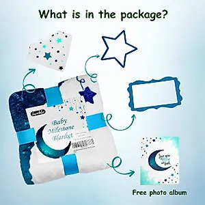 Baby Monthly Milestone Blanket Boy- Extra Soft, Large (60"X40") Thick Fleece - Baby Growth Chart Blanket - Baby Age Blanket - Baby Month Blanket boys- Nursery Decor for newborns - Includes Photo Album