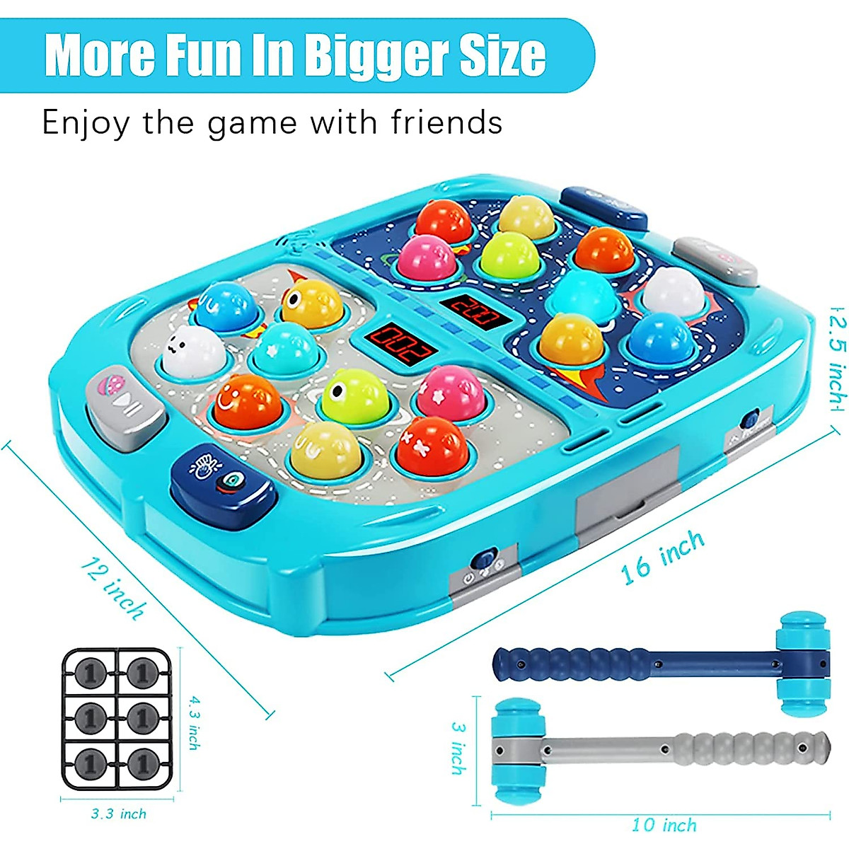 EPAPHRAS Whack Mole Game Toy for 3+ Year Old, Large Size Pounding Toy with PK Mode, Interactive Educational Toys Early Developmental Toys for Kids, Birthday Item