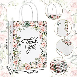 AnyDesign 16Pcs Thank You Gift Bags Floral Design Gift Bags with Handles White Kraft Paper Treat bags Wedding Small Paper Bags for Business Shopping Birthday Baby Shower Party Favors, 2 Designs