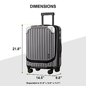 LEVEL8 Grace Carry On Luggage, 20 Inch Expandable Hardside Suitcase, Abs+Pc Harshell Spinner Luggage with Tsa Lock, Spinner Wheels, Grey, 20 Inch Carry-On