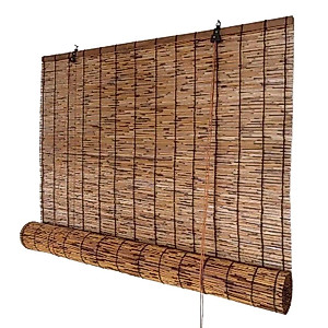 Roller Blinds Outdoor Shade Light Filtering Roller Blinds Window Shade Bamboo Sunshade Patio Blinds for Deck Porch Balcony Backyard, Privacy Reed Translucent Shade, Onecolor, W10 x H64 (Inch)