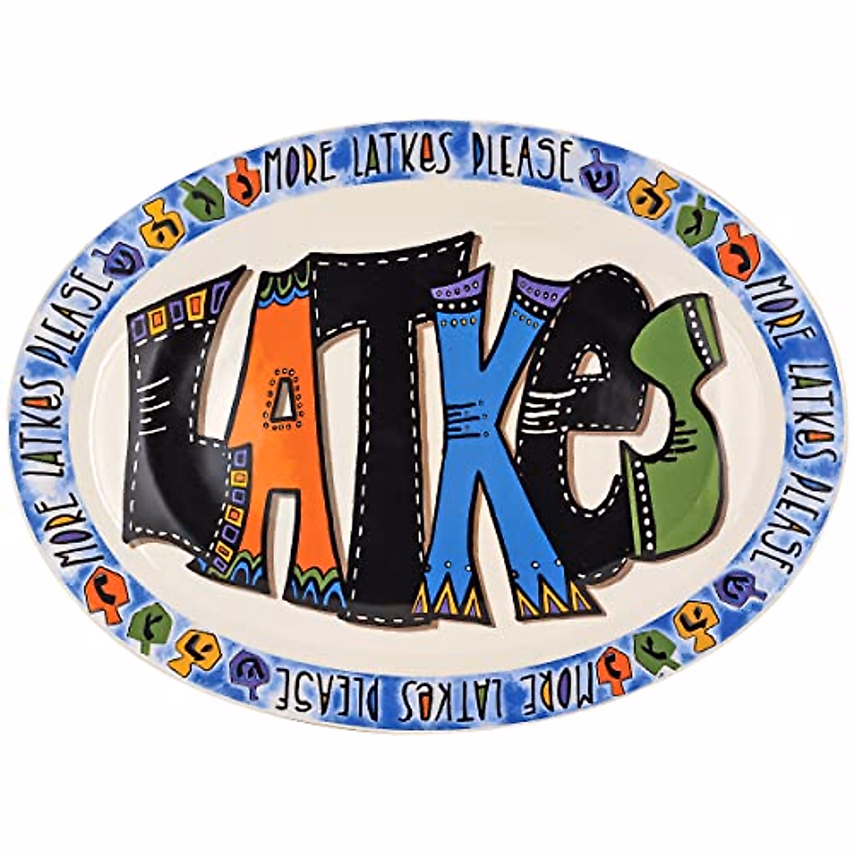 Aviv Judaica Ceramic Hanukkah Latkes Serving Plate - Large Chanukah Theme Latka Decorative Plate - Great Hanukah Gift