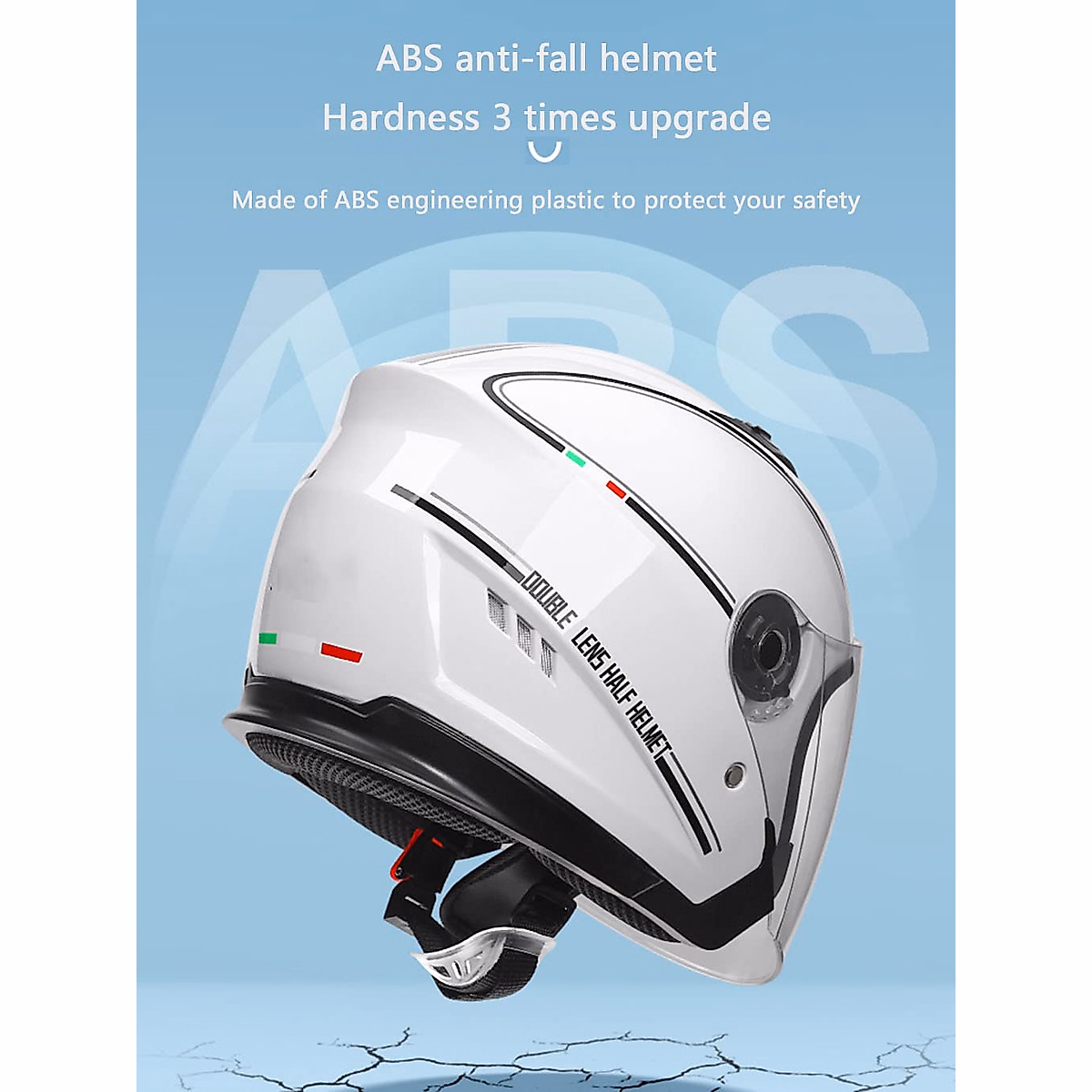 3/4 Lightweight Open Face Scooter Helmet, Jet Style Motorcycle Helmet for Adults Men Women DOT Approved Double Lens Motorbike Half Helmet for Street Electric Moped Scooter ATV-B-58-62CM