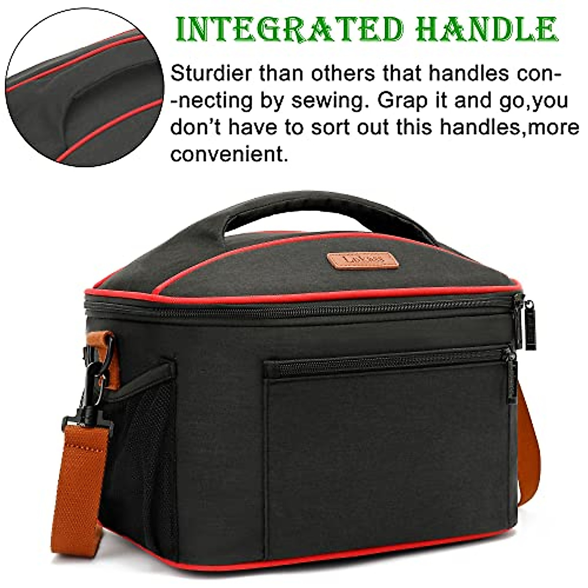 LOKASS Lunch Box Insulated Lunch Bag Leakproof Cooler Bag Large Drinks Holder Wide-Open Snacks Organizer with Shoulder Strap for Men Women Adult Work School Picnic Beach Camping Hiking, Black(16L)