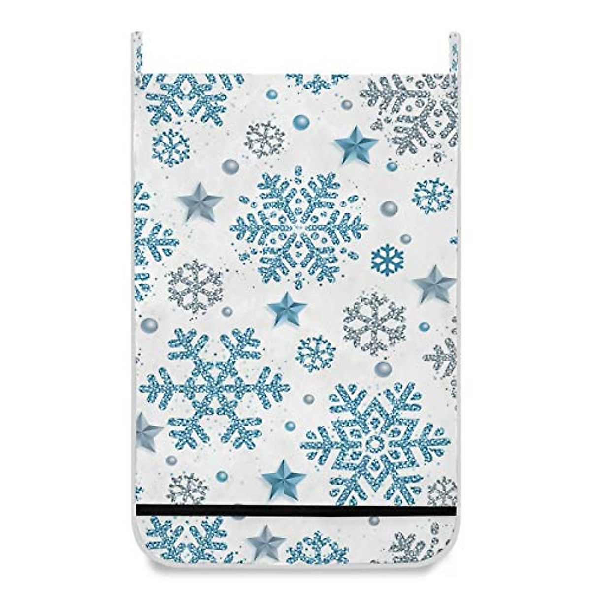 Snowflakes And Stars Door Hanging Laundry Hamper Bag Winter Christmas Space Saving Wall Large Laundry Basket Storage Dirty Clothes Bags with Bottom Zippers Hooks For Bathroom Bedroom 1 Pcs