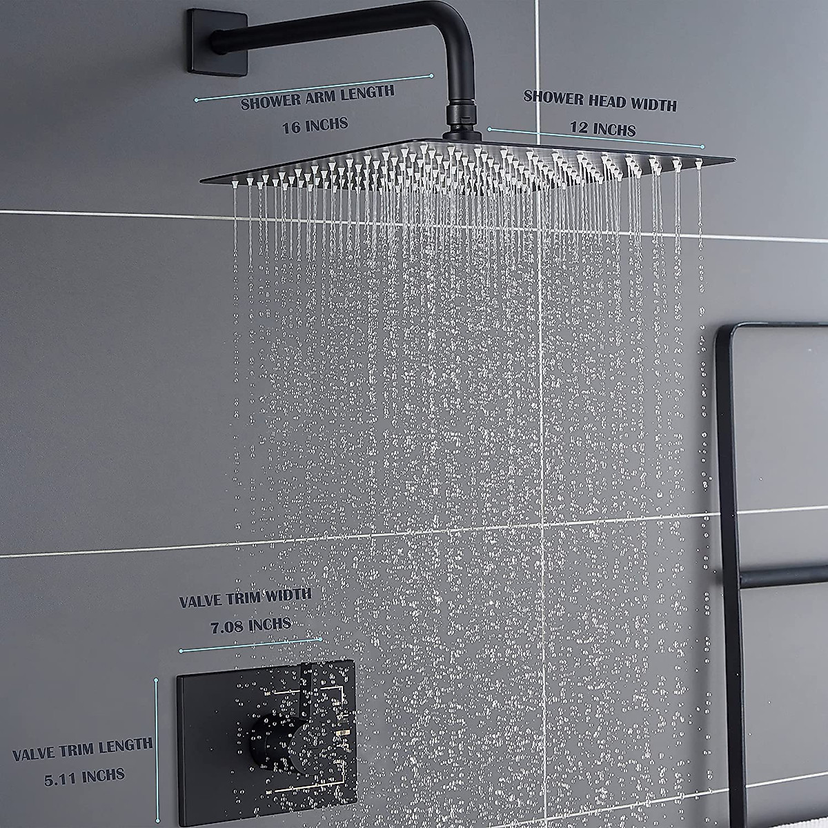 SOOOHOT Shower Fixtures, Black Shower Faucet Set with 12 Inch Matte Black Shower Head and Tub Spout, Black Shower Head and Handle Set (Valve Included)