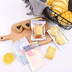 200 Pack Resealable Smell Proof Bags,Rocutus Foil Mylar Ziplick Bags,Flat Metallic Mylar Foil Bags for Party Favor Food Storage (14 x 20 cm/ 5.5 x 7.87 Inches)