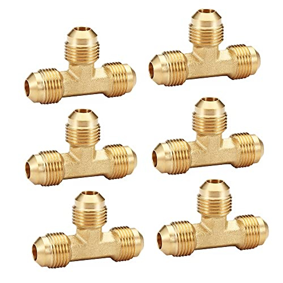 HQMPC Flare Fitting Brass Tee 3/8" Flare Tee Brass Tube Tee Fitting Gas Fitting 6Pcs