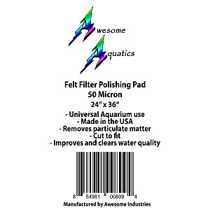 Awesome Aquatic Polishing Felt Filter Pad 50 Micron Bulk 24 ” x 36 ” Ultimate Aquarium Mechanical Prefilter Filtration Media Fresh or Saltwater Improve Water Quality Clarity Durable and Reusable