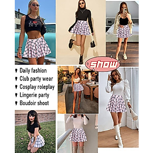 Avidlove Women's Mini Plaid Skirt Stretchy Elastic Waist Flared Casual Mini Skater Skirt