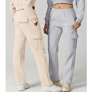 QINSEN Plus Size Womens Elastic Waist Sweatpants Long Fleece Cargo Pants for Leisure XL Beige