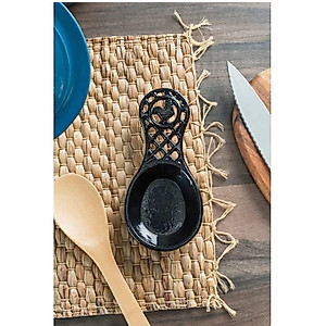 Linen Store Cast Iron Rooster Spoon Rest Kitchen Decor Utensils Holder Black