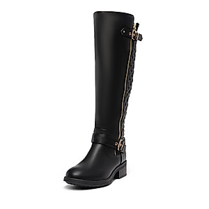 DREAM PAIRS Women's Knee-High Boots Comfortable Chunky Block Heel Round Toe Side Zipper Riding Fashion Buckles Biker Motorcycle Boots,Size 10,BLACK,UTAH