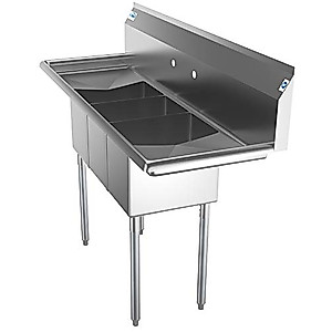 KoolMore - SC101410-12B3 3 Compartment Stainless Steel NSF Commercial Kitchen Sink with Right and Left Drainboards - Bowl Size 10" x 14" x 10", Silver