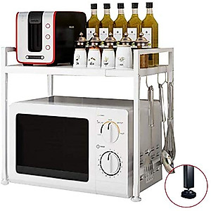 Kitchen Countertop Organizer Expandable Kitchen Organization Spice Storage Microwave Rack Table Shelf Stainless Steel Kitchen Storage Shelf Rack 2 tier Countertop Organizer for Kitchen Counter