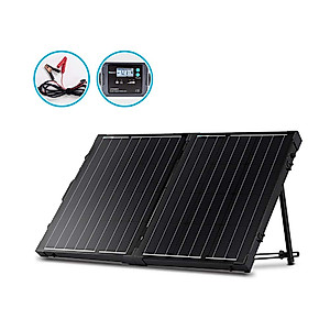 Renogy 100 Watt 12 Volt Monocrystalline Off Grid Portable Foldable 2Pcs 50W Solar Panel Suitcase Built-in Kickstand with Waterproof 20A Charger Controller & Solar Panel Connector Assembly Tool