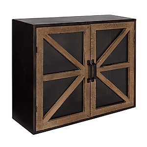 Kate and Laurel Mace Decorative Farmhouse Rustic Wood and Metal Wall Mounted Double Door Storage Cabinet, 24 x 8 x 20, Rustic Brown and Black, Wooden Floating Wall Cabinet for Versatile Home Storage