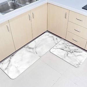 Wild Marble Gray White Kitchen Mat Set of 2, Cushioned Anti-Fatigue Kitchen Rugs, Waterproof & Non-Slipping Kitchen Mat for Floor, Durable Kitchen Rugs and Mats for Kitchen & Laundry, Watercolor Art