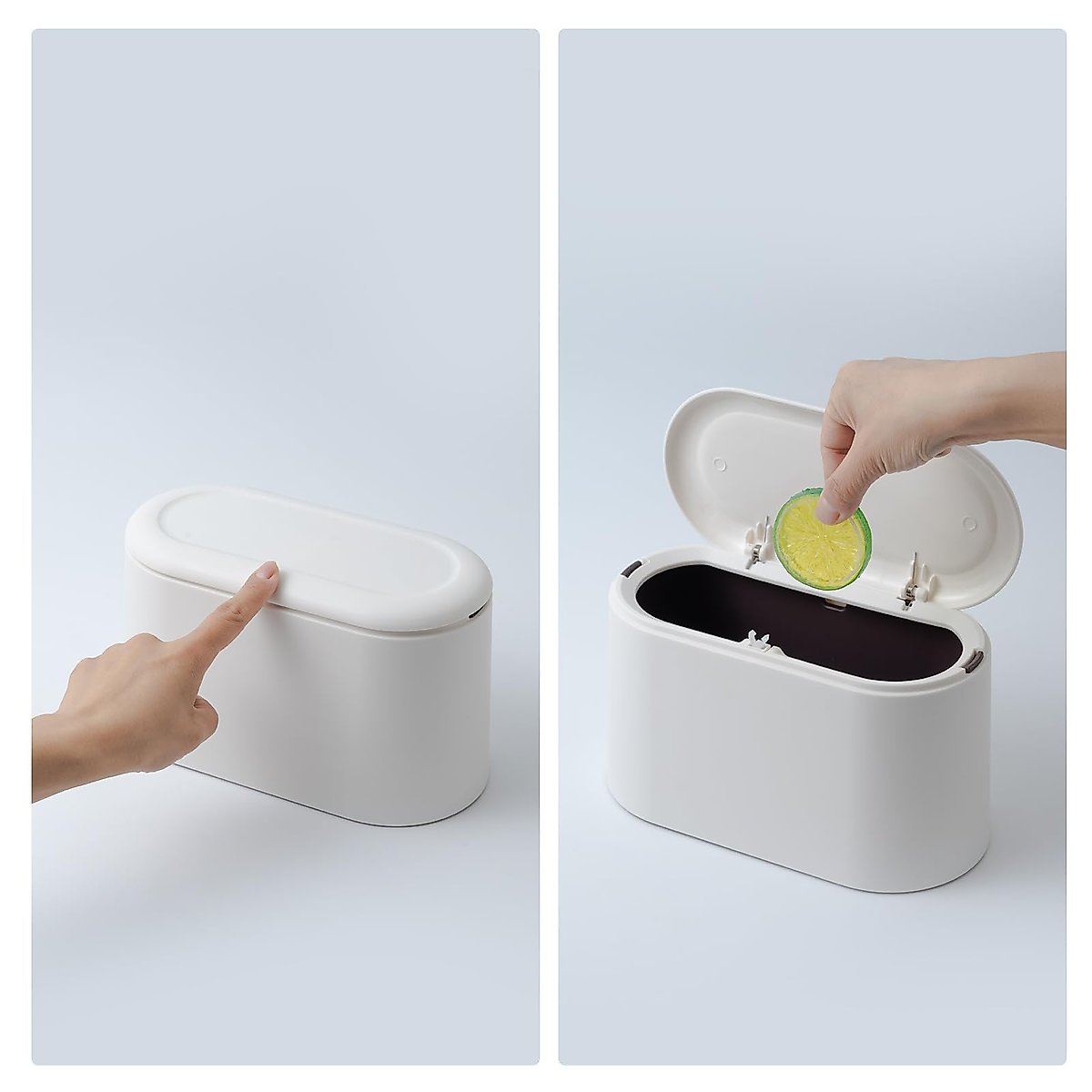 Small Trash Can with Lid,Pop-Up Small Desk Garbage Can,Waste Can with Press Type Lid,Plastic Mini Trash Can for Office,Kitchen,Bedroom,Bathroom,Vanity,Car(White)