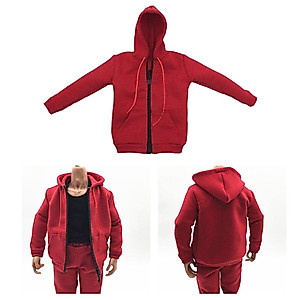 AMLESO 1/6 Hoodie Casual Clothes for 12 '' Male Action Figure, red