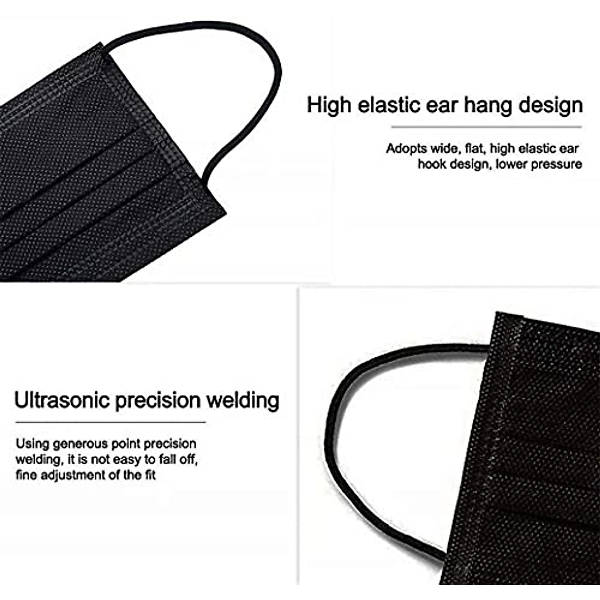 Kids Face Mask Disposable 3 Ply 100 PCS Ages 4-12 Children Size Breathable Boys Girls Mouth Cover Face Masks with Earloops Black